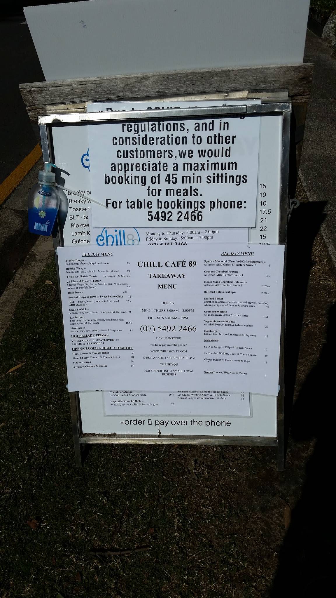 Menu at Chill Cafe 89., Golden Beach