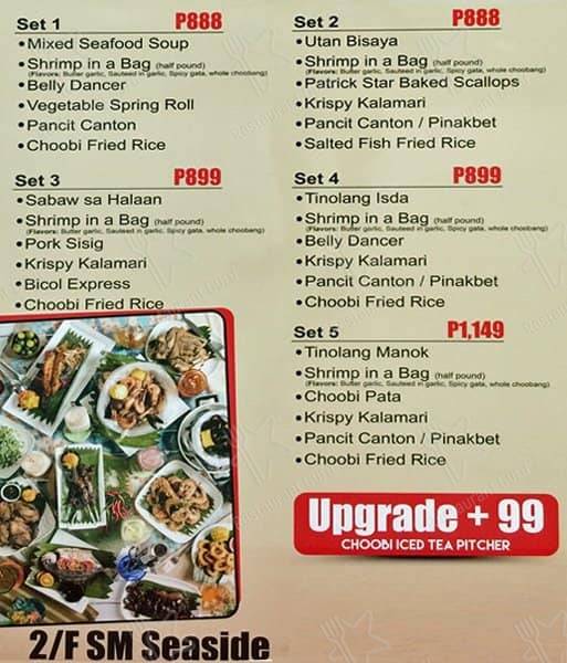 Menu at Choobi Choobi restaurant, Cebu City, 2nd Floor