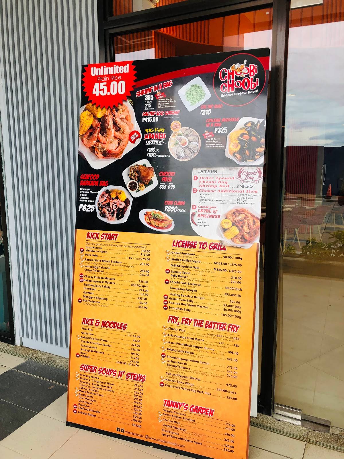 Menu at Choobi Choobi restaurant, Lapu-Lapu City, Mactan Newtown