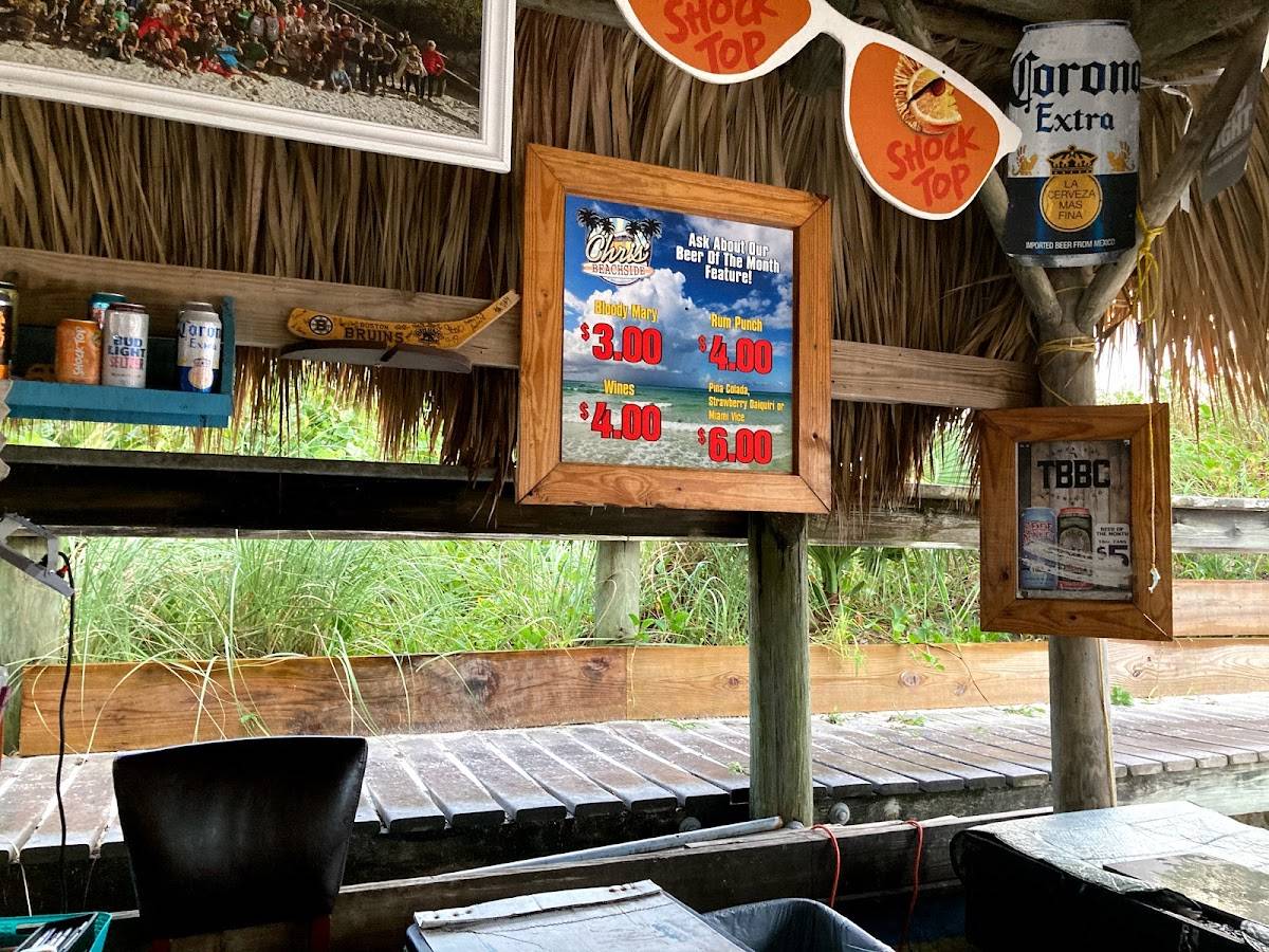 Menu at Chris' Beachside Bar, Saint Pete Beach