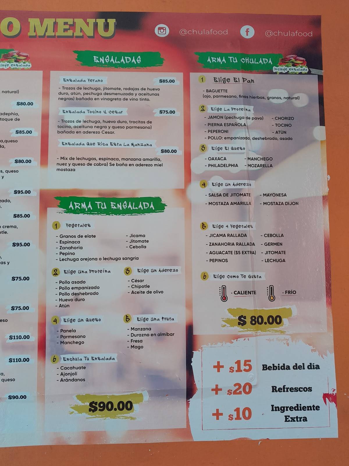 Menu at Chula Food restaurant, Mexico City, Pascle 471