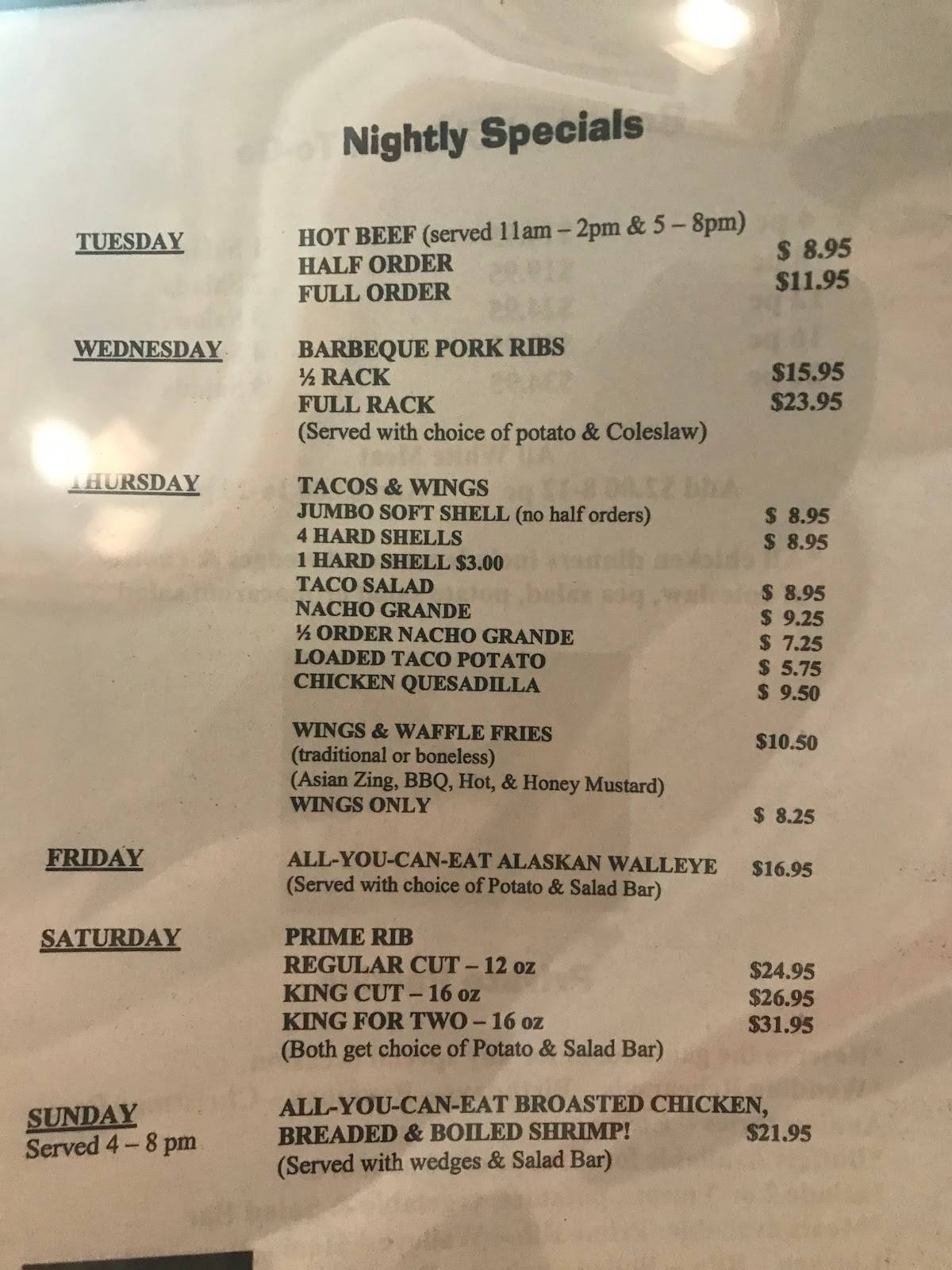 Menu at Hale Tap & Supper Club, USA, Co Rd E45