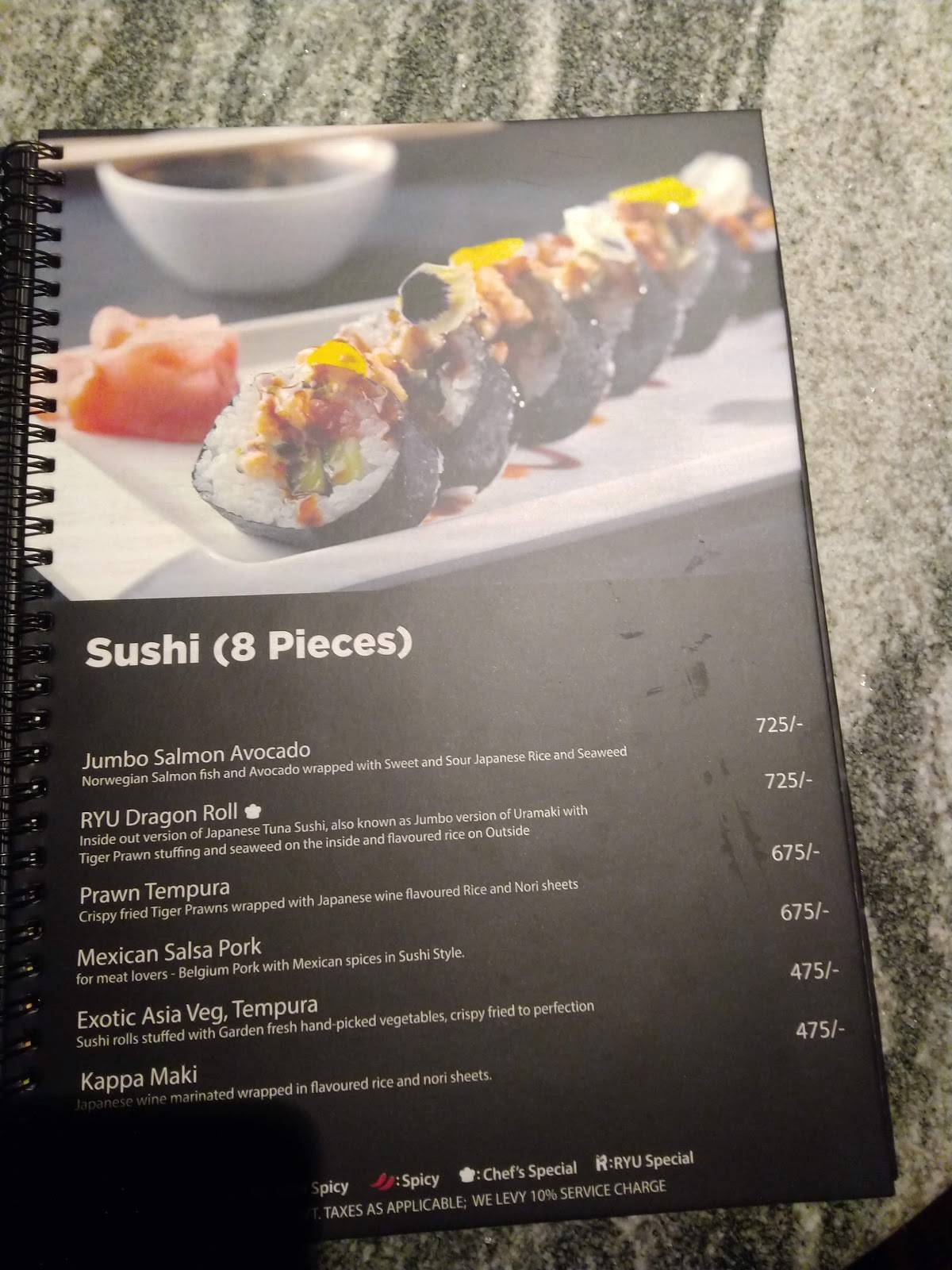 Menu at RYU Bar, Gurugram