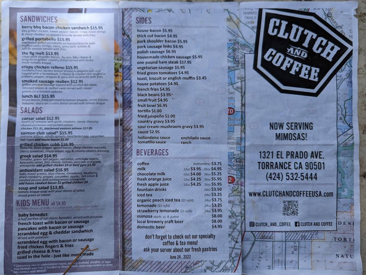 Menu at Clutch and Coffee cafe, Torrance