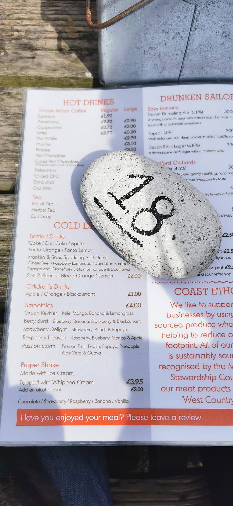 Menu at Coast Cafe Bar, Seaton