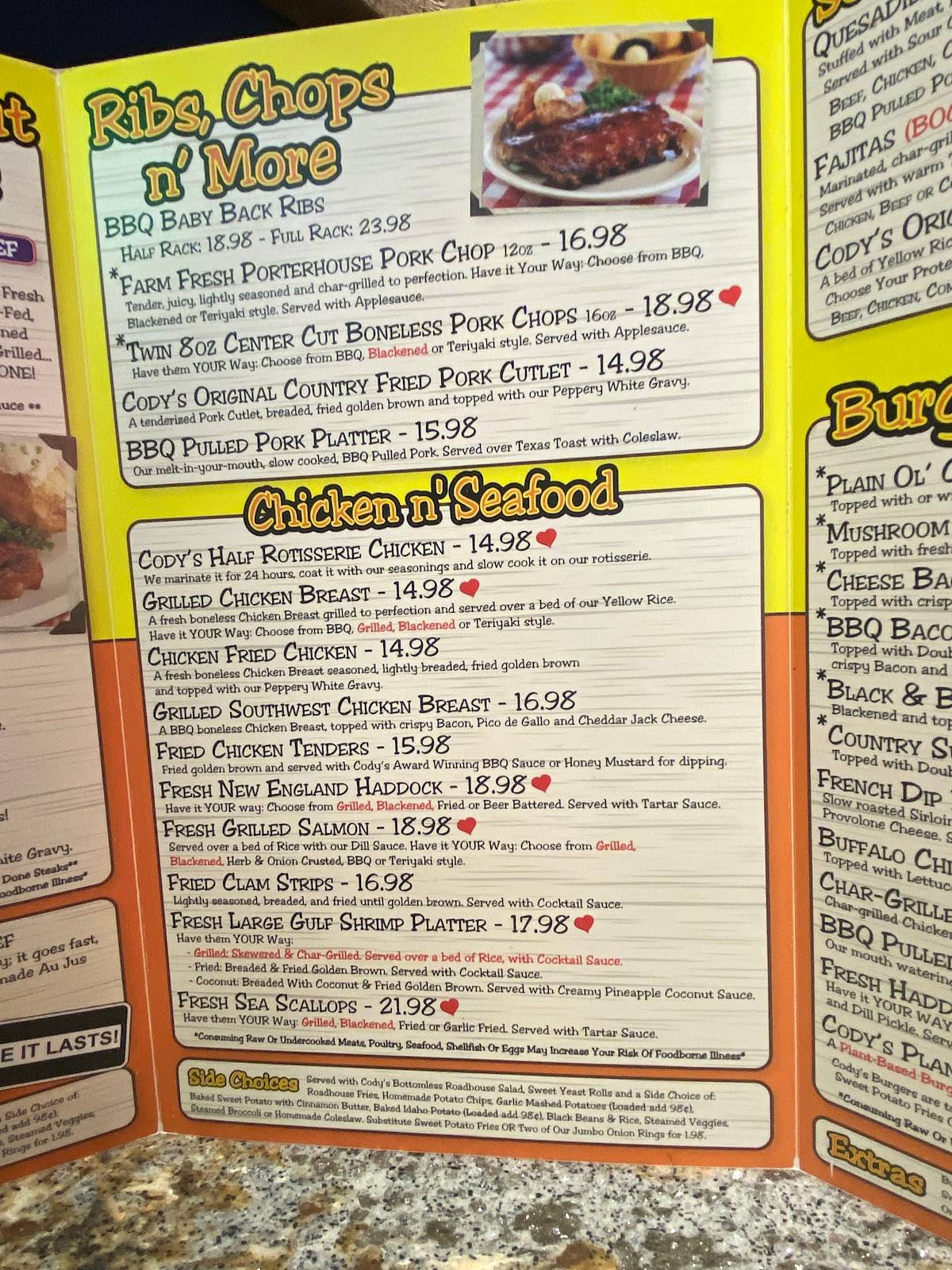 Menu at Cody's Original Roadhouse - Ocala, FL restaurant, Ocala, SW ...