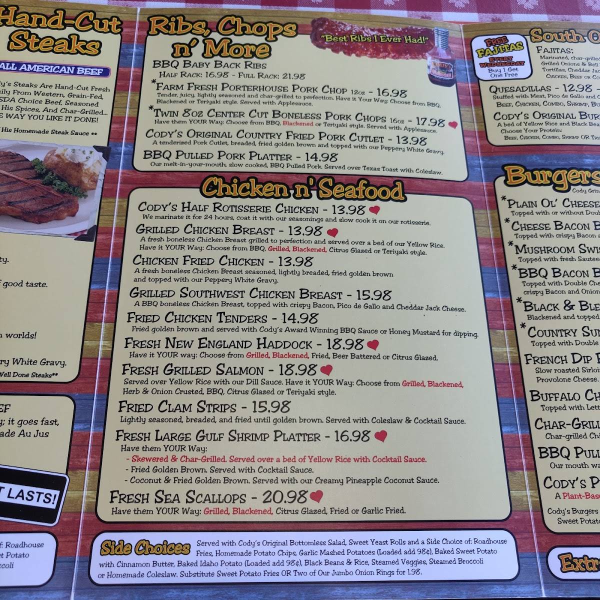 Menu at Cody's Original Roadhouse - Ocala, FL restaurant, Ocala, SW ...