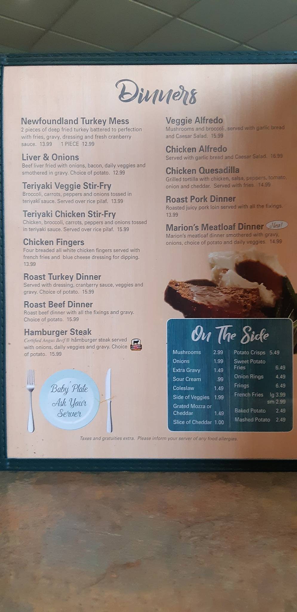 Menu at Callister's Country Kitchen restaurant, Coldbrook