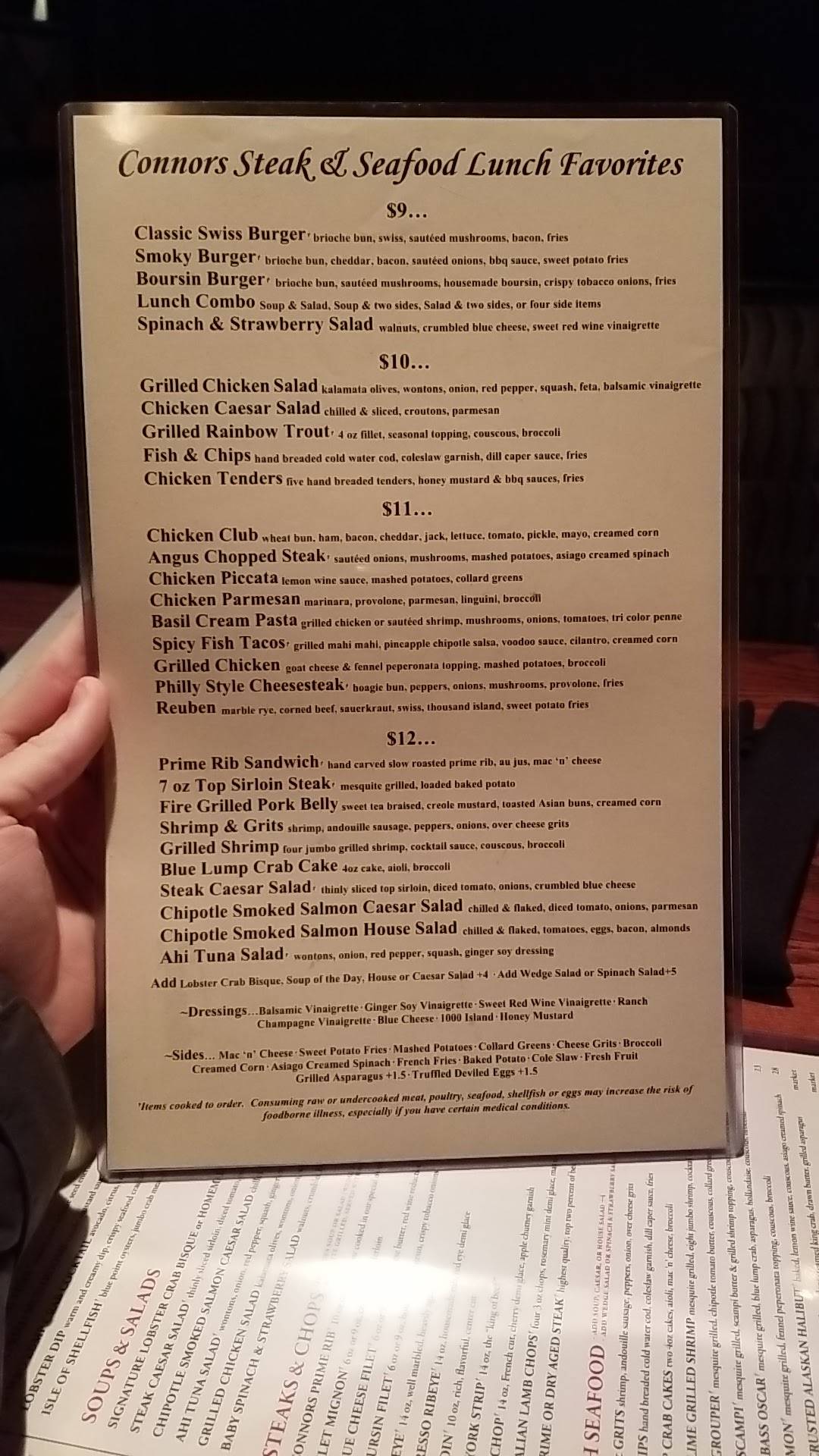 Menu at Connors Steak & Seafood pub & bar, Knoxville