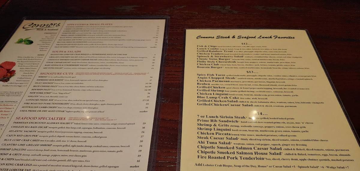 Menu at Connors Steak & Seafood pub & bar, Knoxville