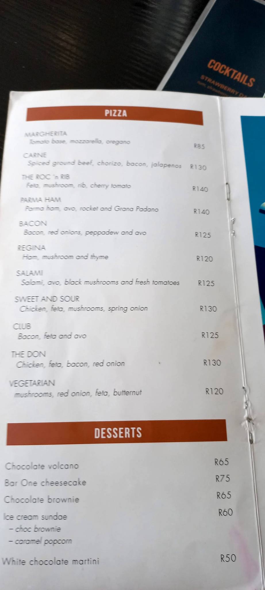 Menu at Copper Club Tyger Waterfront, Cape Town, 18-19