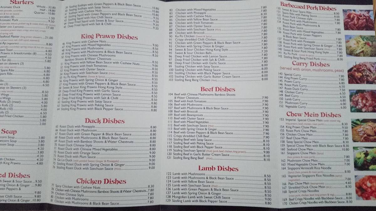 Menu at Imperial Garden restaurant, Corsham