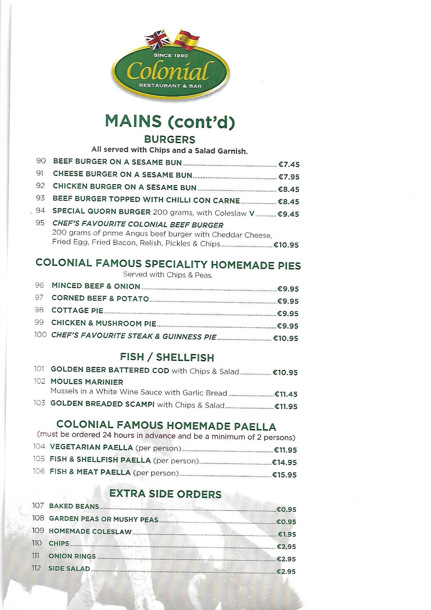 Menu at Restaurante Colonial, Fañabé