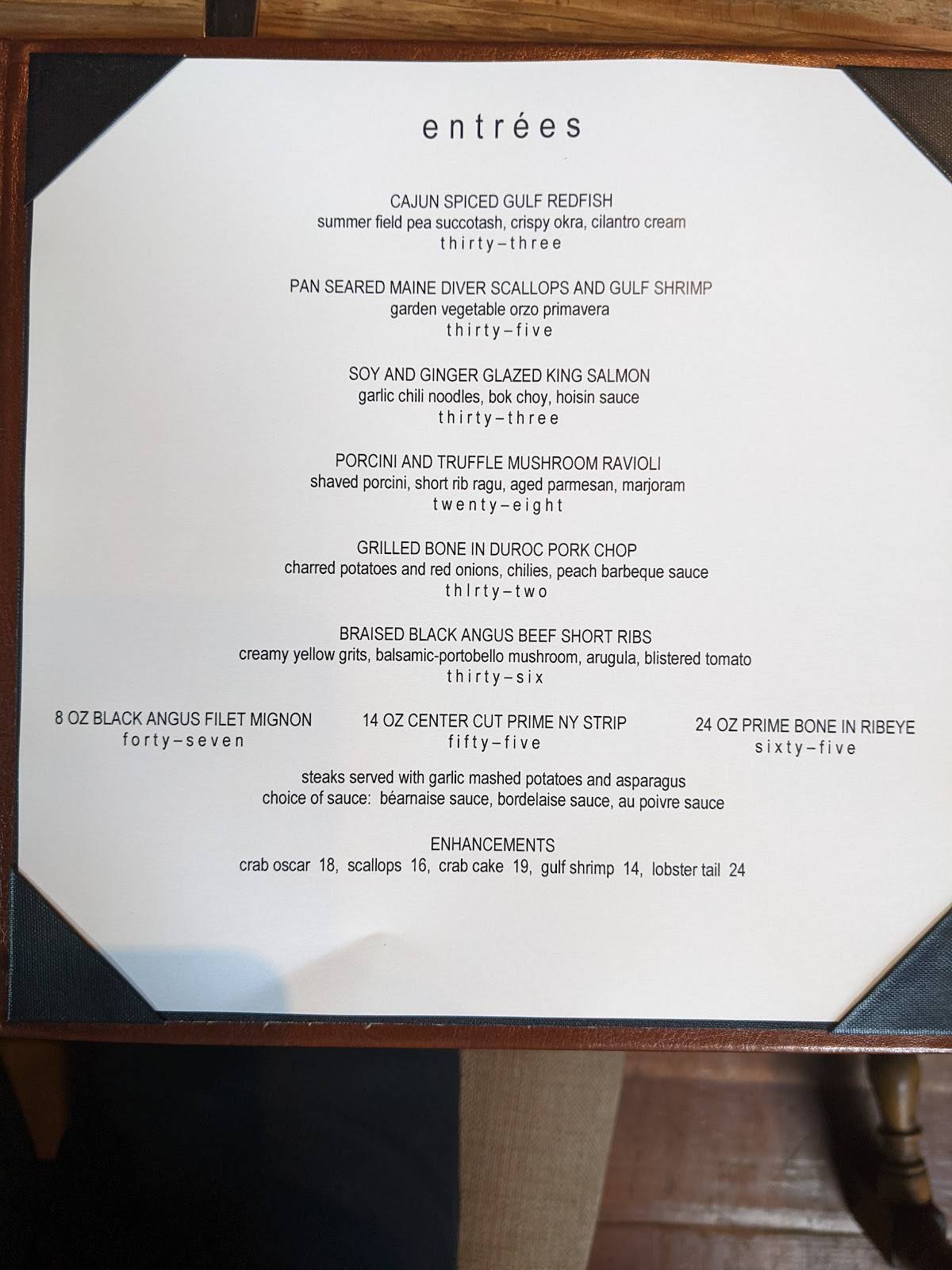 Menu at Cotton Row restaurant, Huntsville