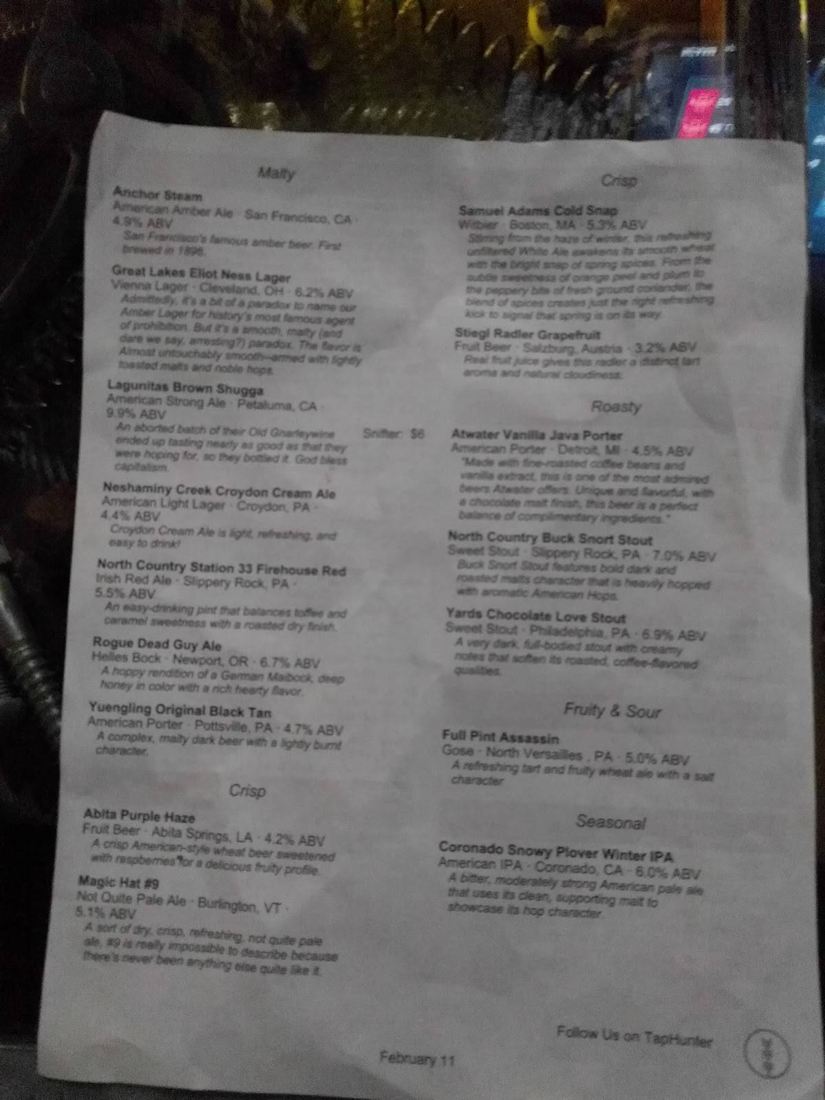 Menu at Crane Room Grille pub & bar, New Castle
