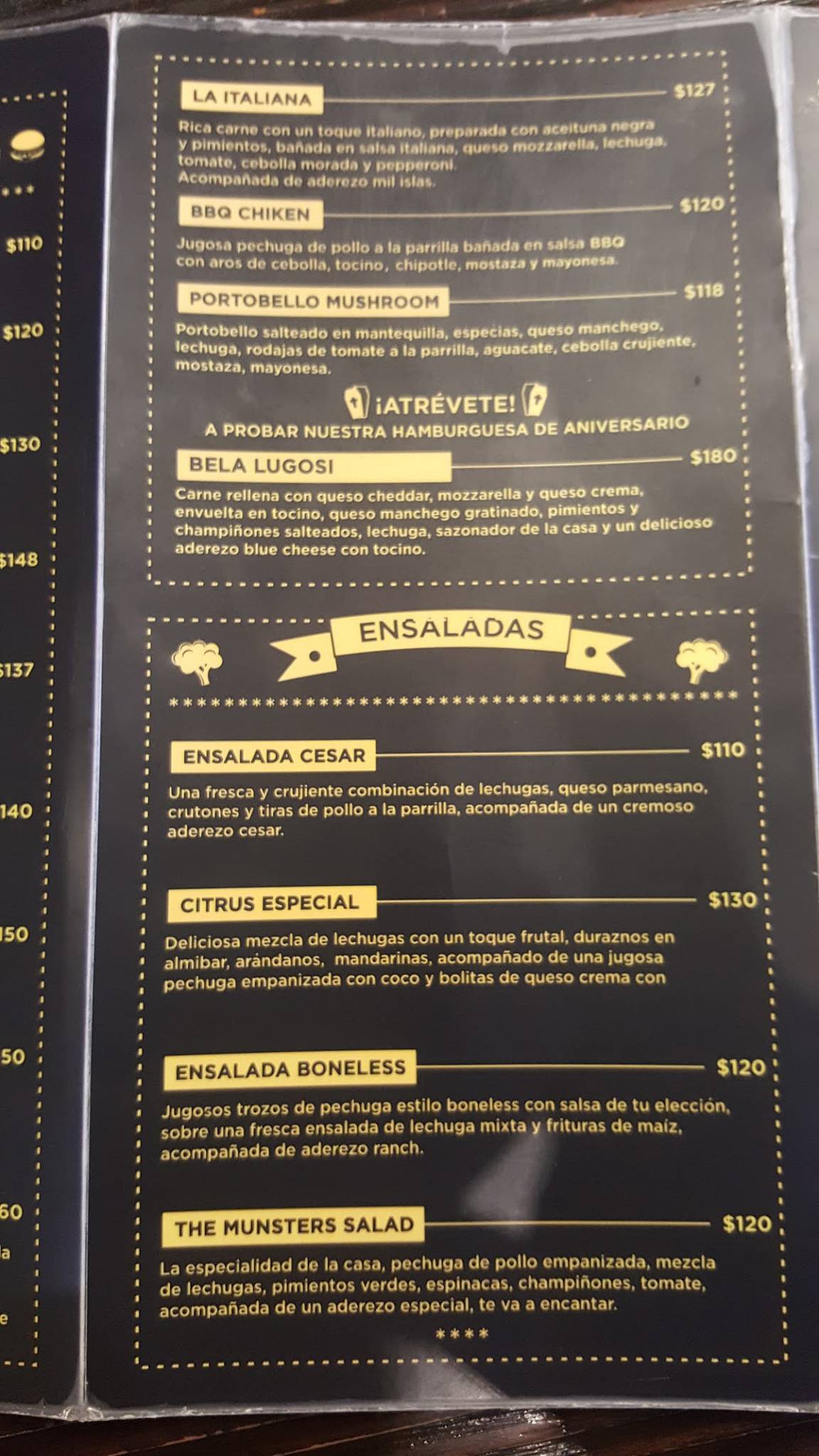 Carta del restaurante Cripta Burger, Mexicali, Avenida Miguel Negrete y ...