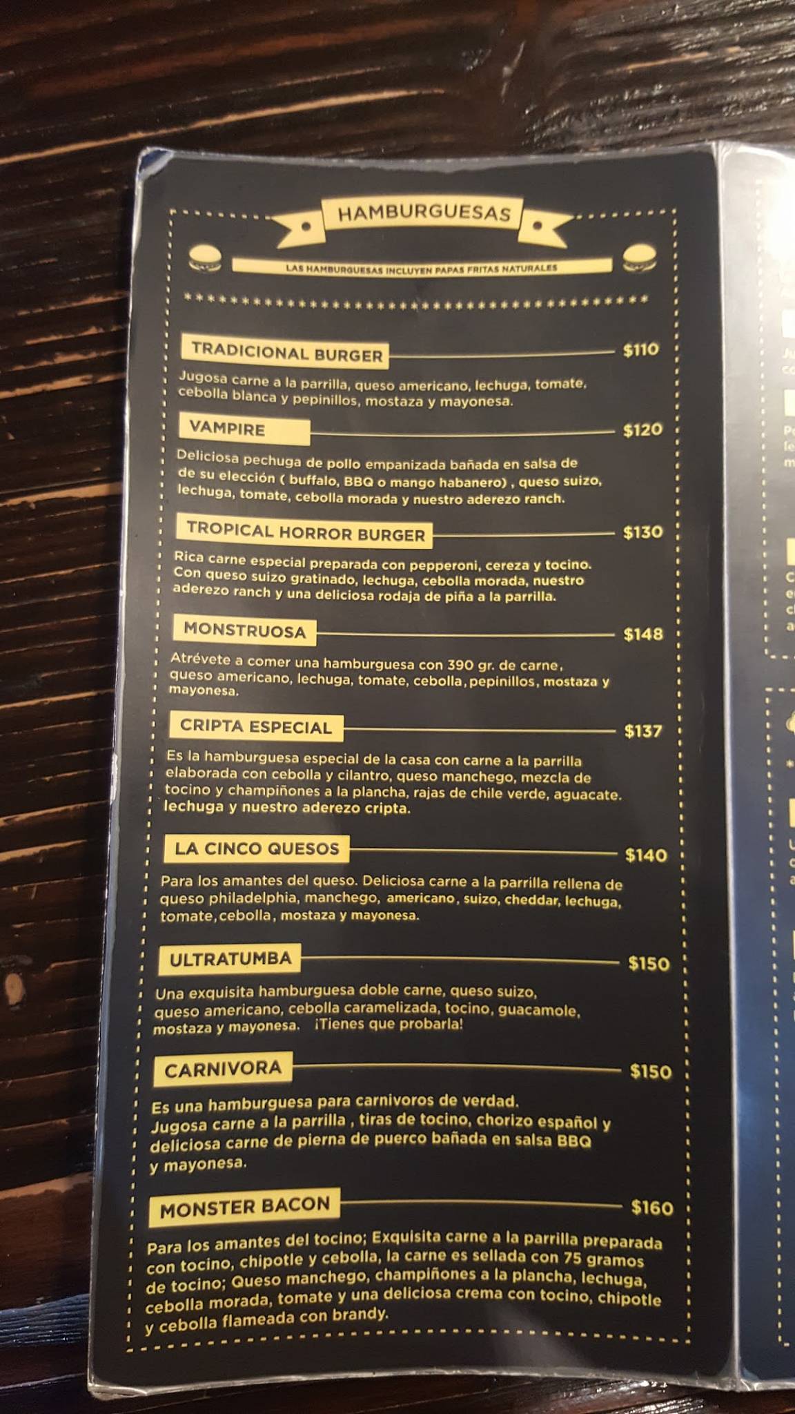 Carta del restaurante Cripta Burger, Mexicali, Avenida Miguel Negrete y ...
