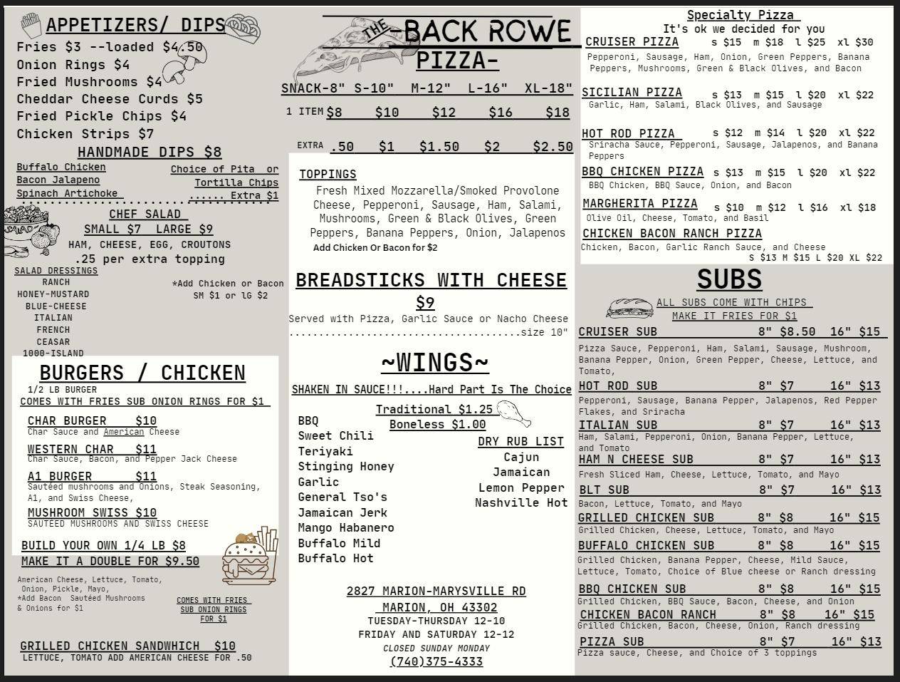 Menu at Cruisers Pizza Subs & Suds pizzeria, Marion