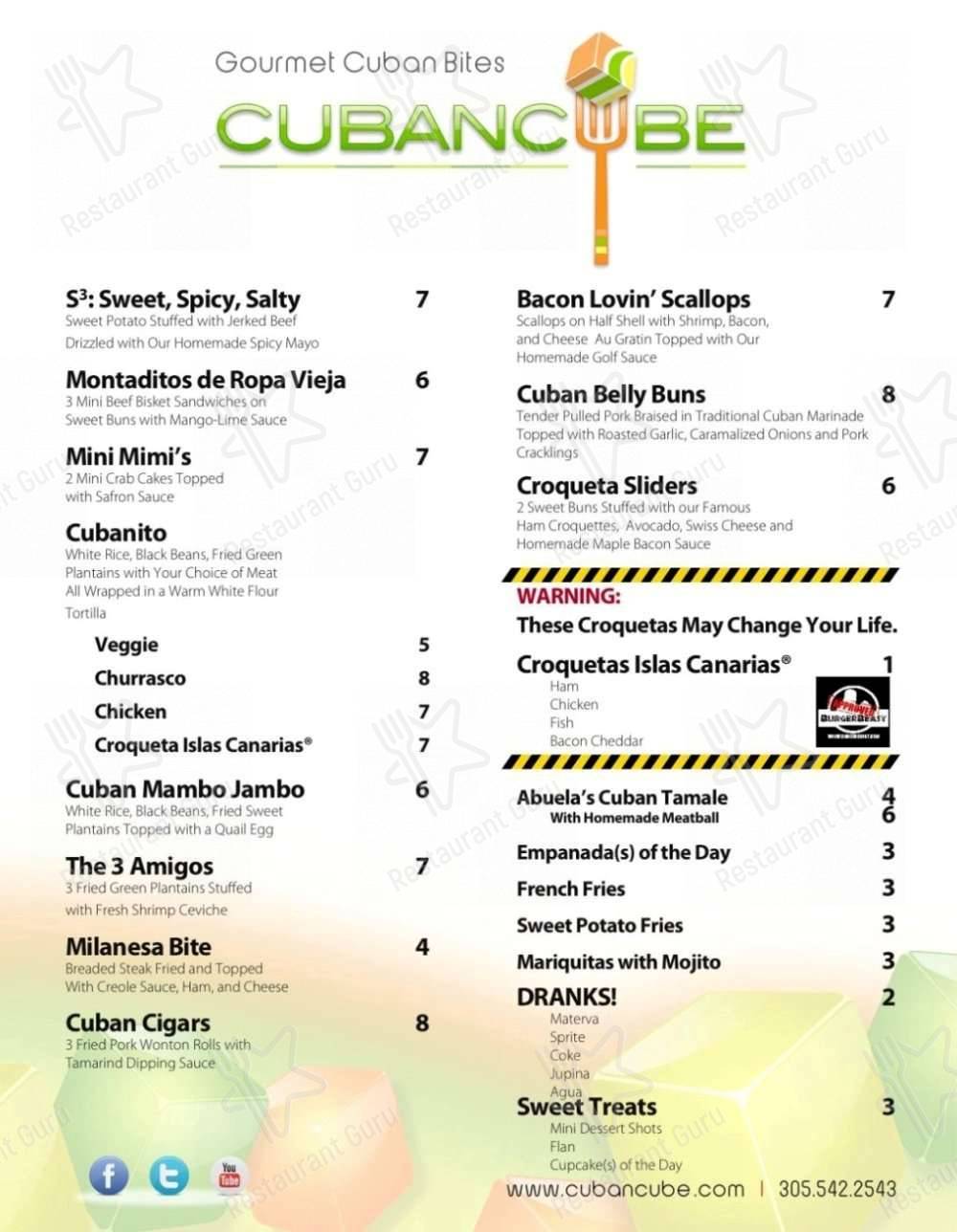 Menu at Cubancube, Miami
