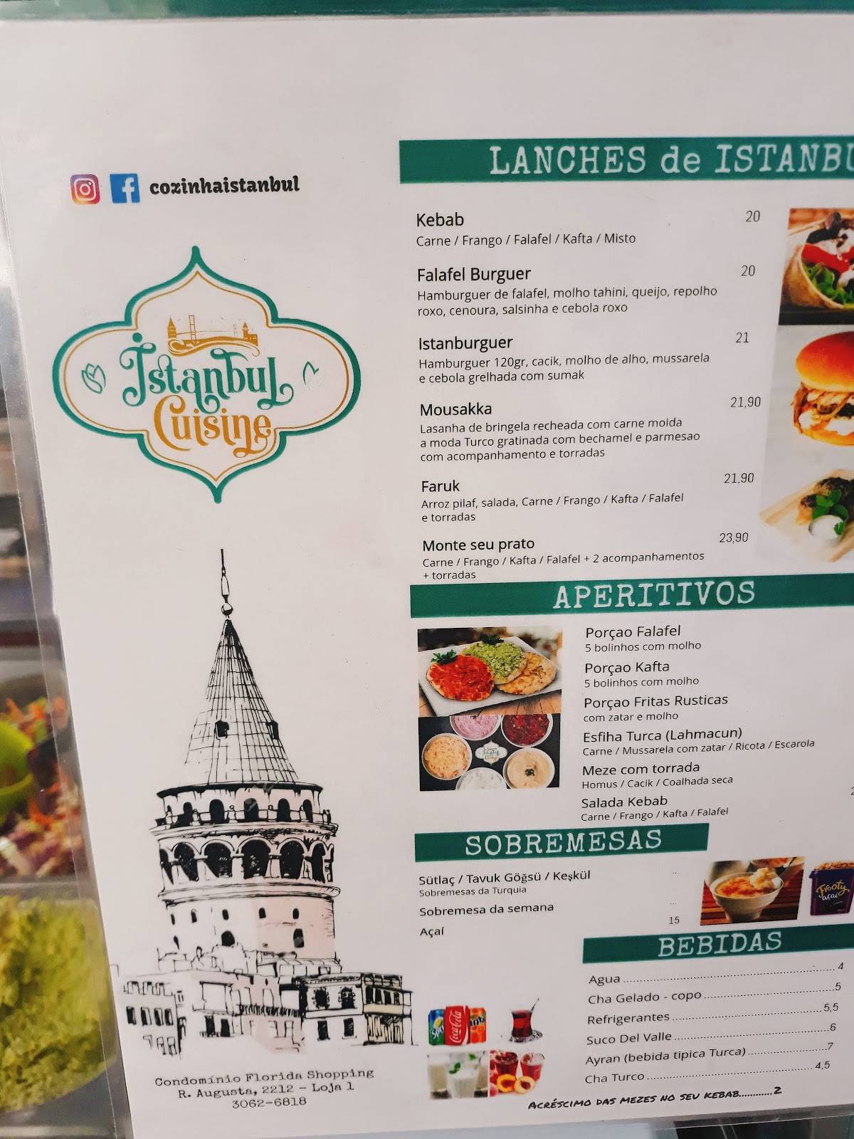 Menu at Cuisine Istanbul restaurant, São Paulo