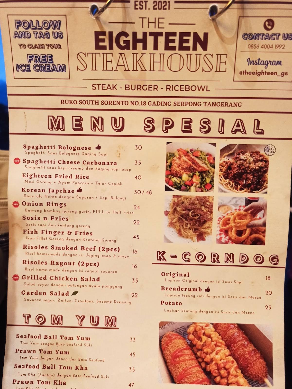 Menu at The Eighteen Steakhouse, Curug Sangereng