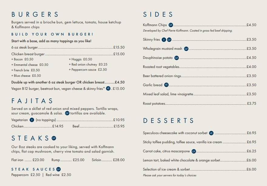 Menu at Daisy Tasker restaurant, Dundee