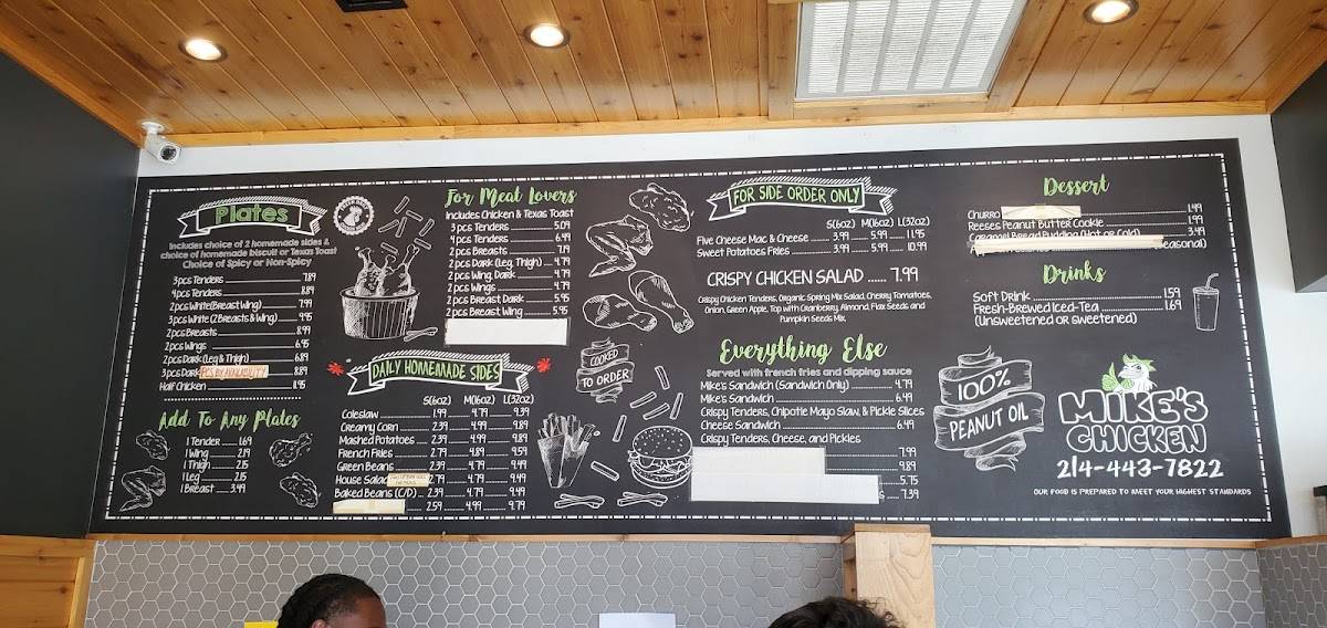 Menu at Mike's Chicken restaurant, Dallas, Maple Ave