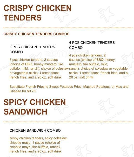 Menu at Mike's Chicken restaurant, Dallas, Maple Ave
