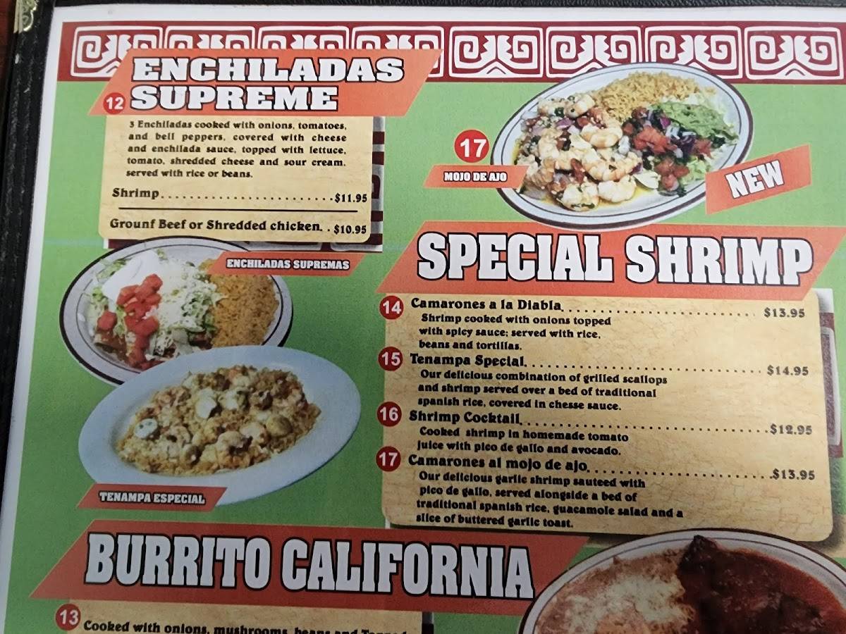 Menu at Tenampa Mexican Restaurant, Darlington