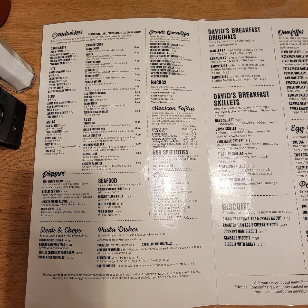 Menu at David's Restaurant, Asheboro