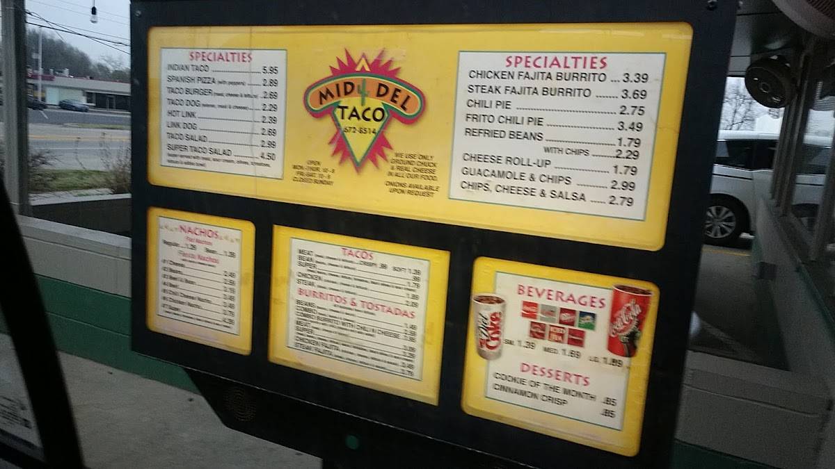 Menu at Mid Del Taco Inc restaurant, Del City