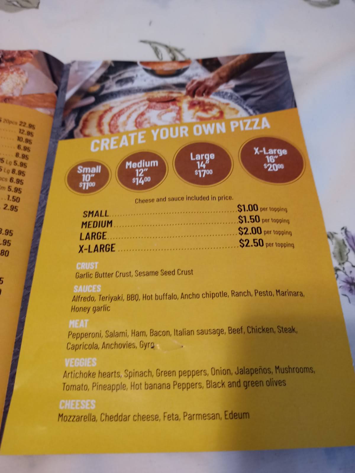 Menu at Departure Bay Pizza pizzeria, Nanaimo