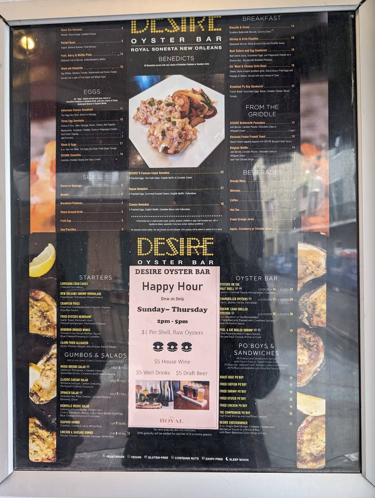 Menu at Desire Oyster Bar, New Orleans