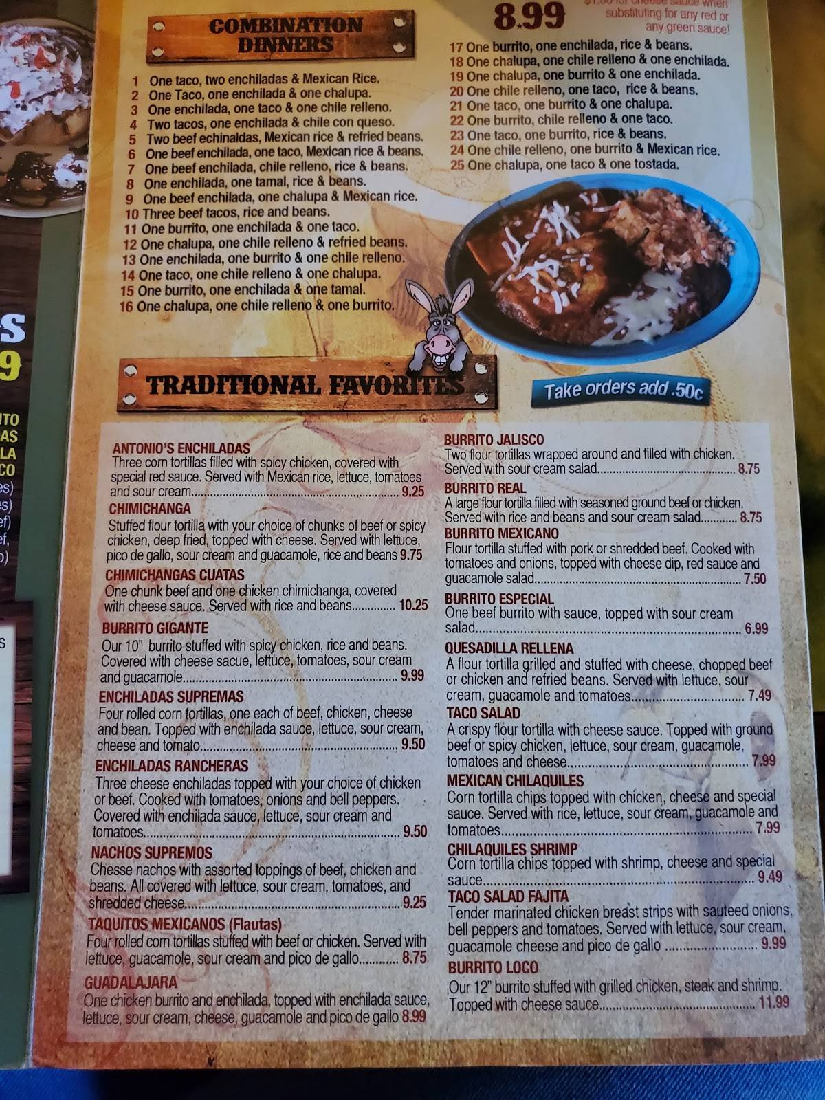Menu at Burro Loco desserts, Anderson
