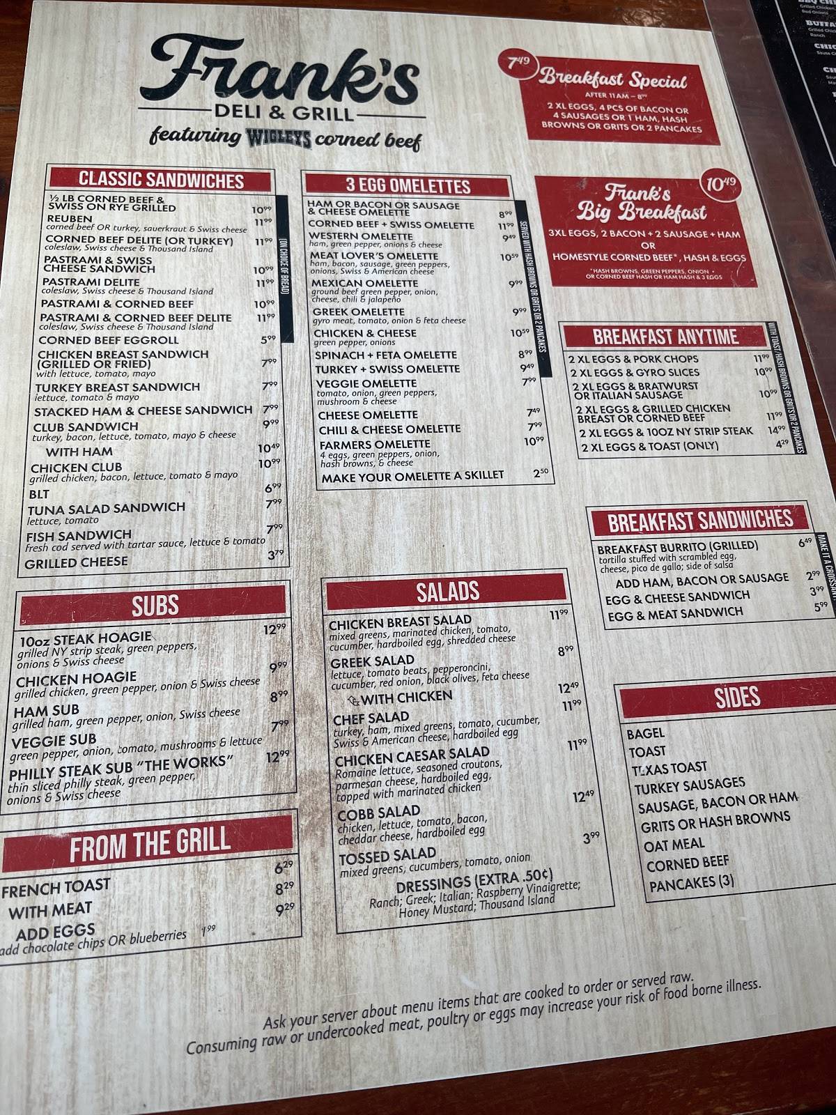 Menu at Frank's Deli & Grill restaurant, Detroit