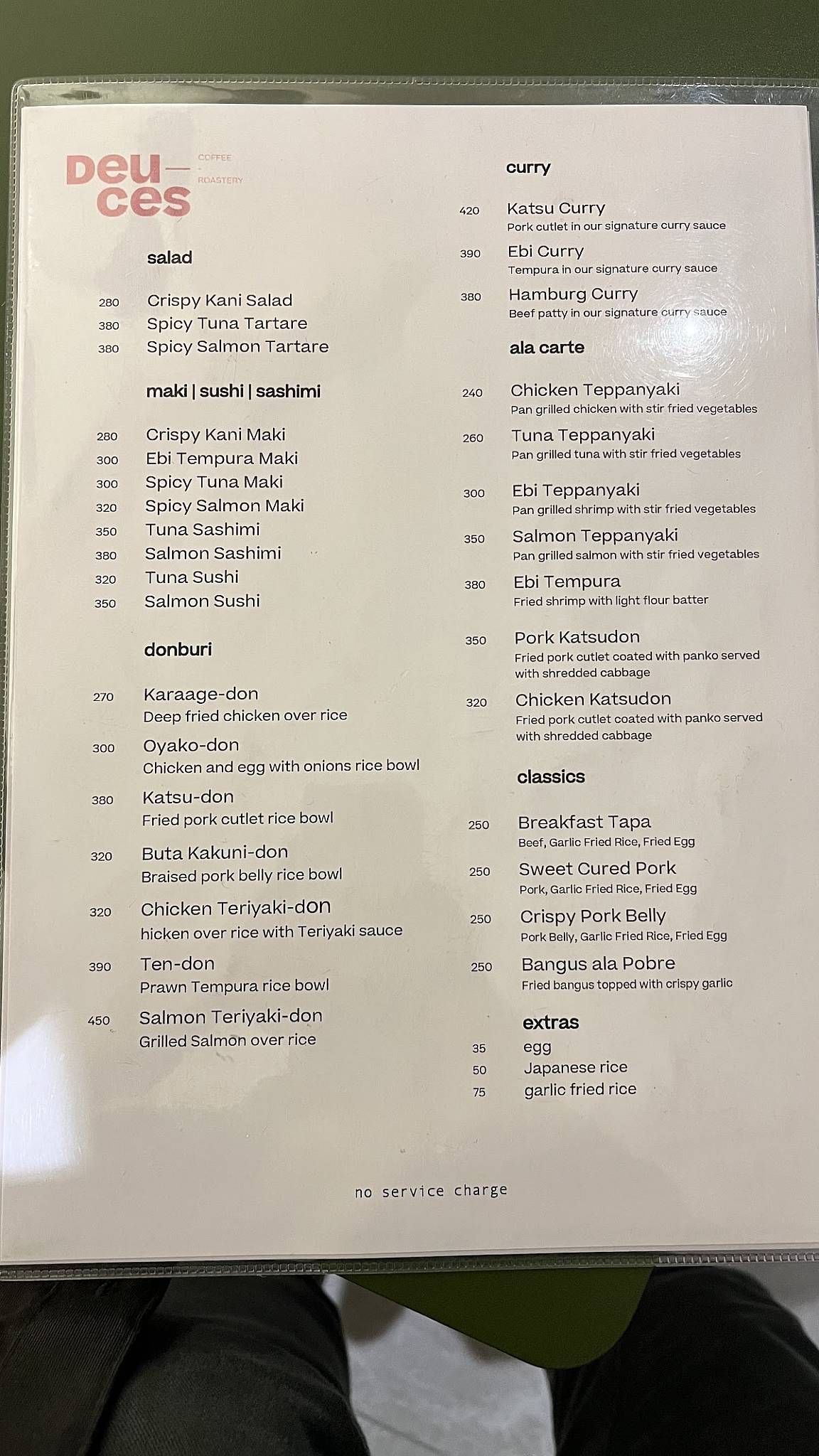 Menu at Deuces Coffee cafe, Makati