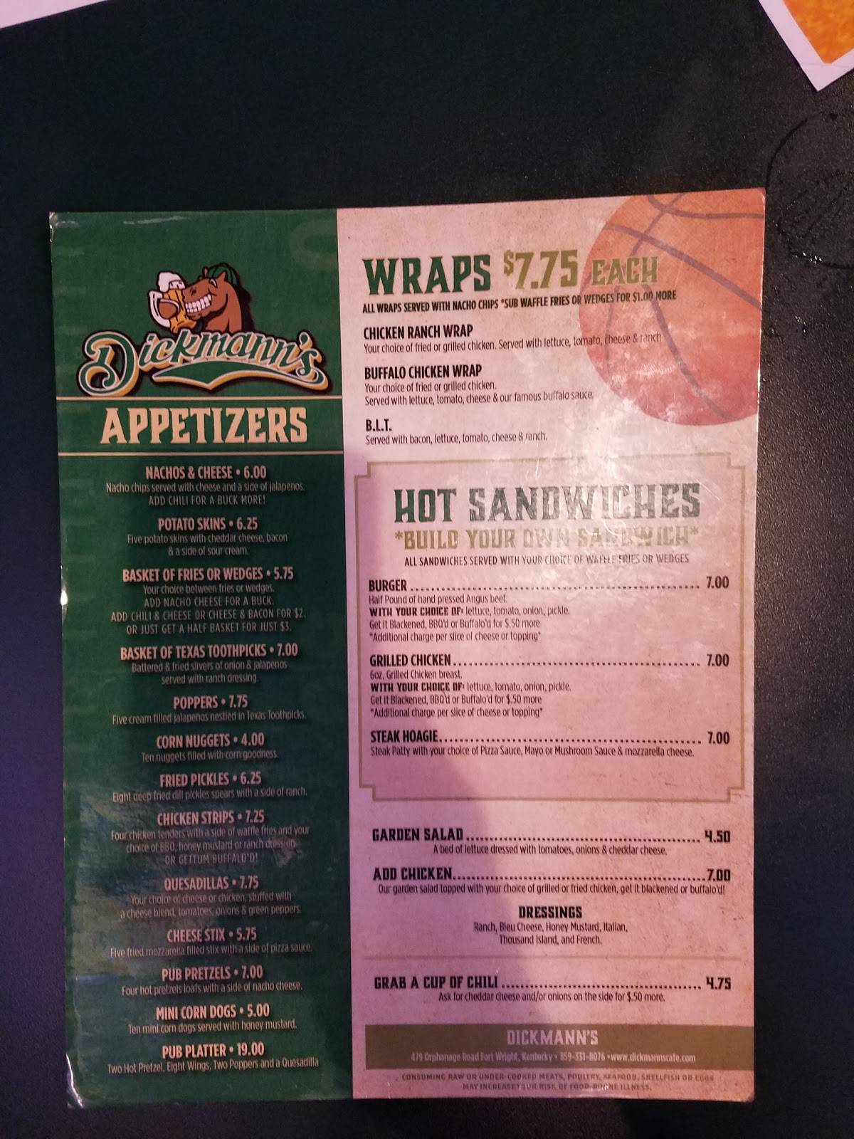 Menu at Dickmann's Sports Barn, Fort Wright