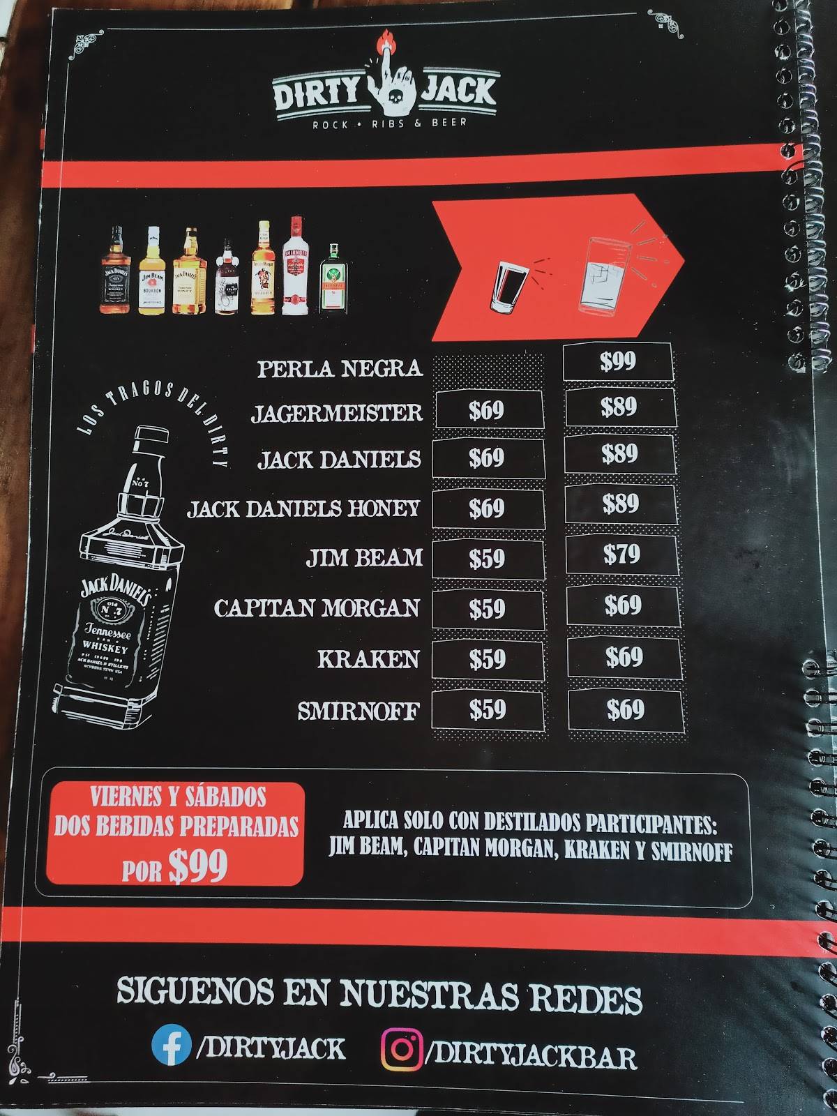 Carta del pub y bar DIRTY JACK, San Pedro Tlaquepaque