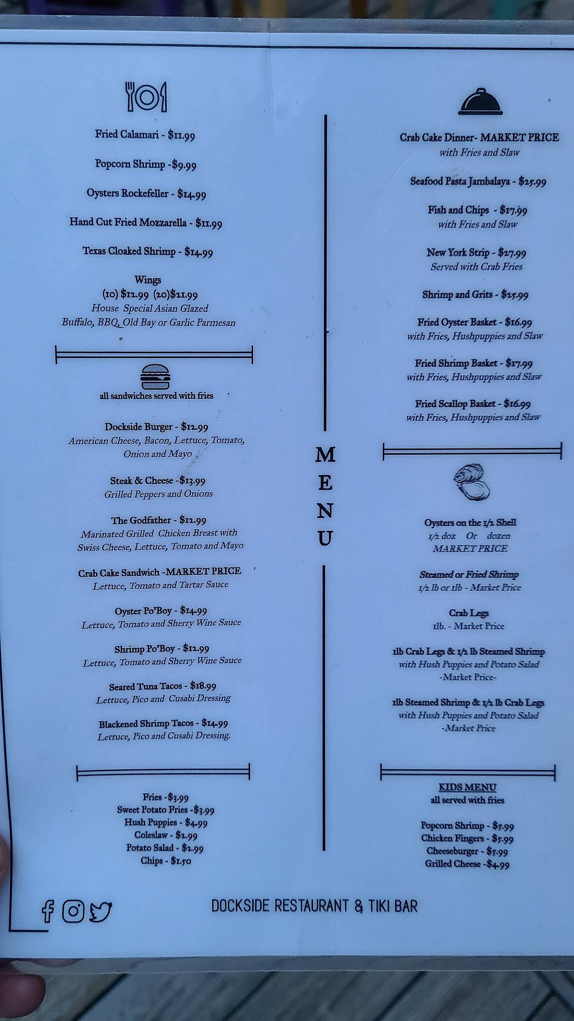 Menu at Dockside Restaurant & Tiki Bar, Colonial Beach