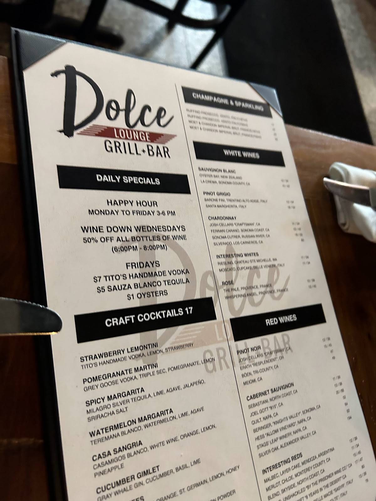 Menu at Dolce Live Fire Grill & Bar, Fort Lauderdale
