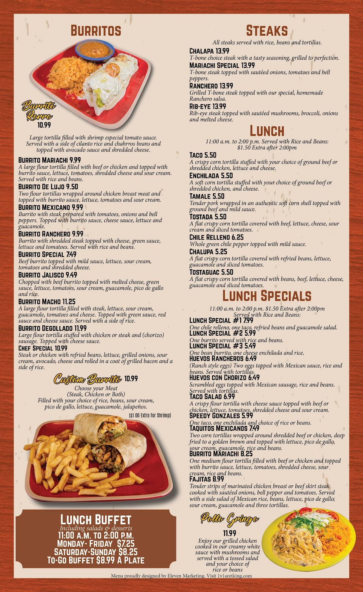 Menu at Don Bigotes Mexican Restaurant, Piedmont