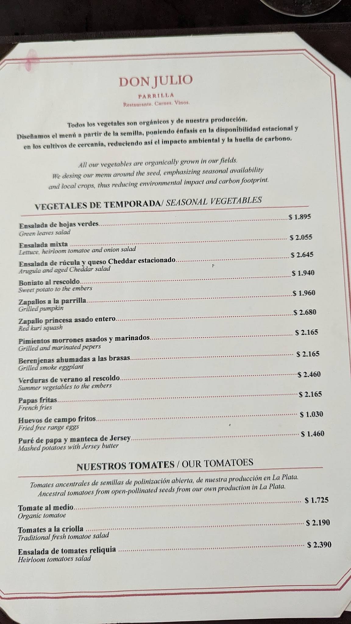 Menu at Don Julio steakhouse, Buenos Aires, Guatemala 4699