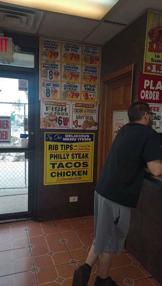 Menu at Donald's Famous Hot Dogs restaurant, Chicago, S Central Ave