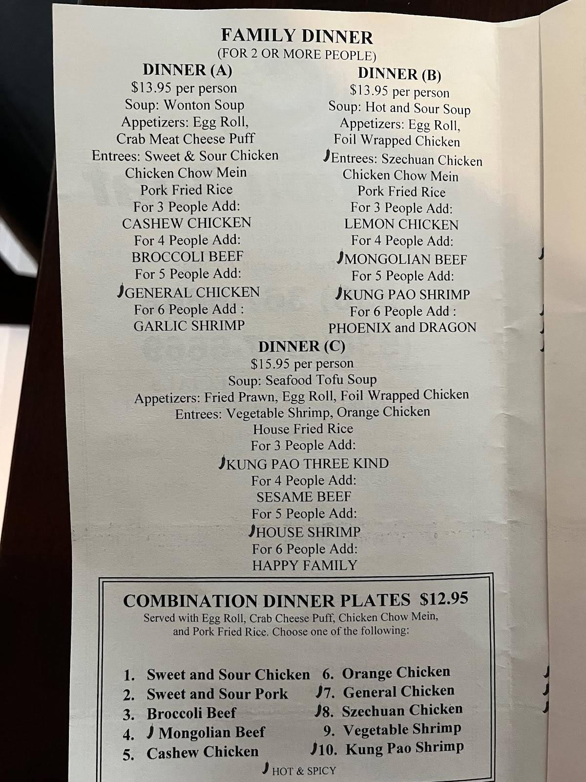 Menu at Dragon Boat restaurant, Foresthill