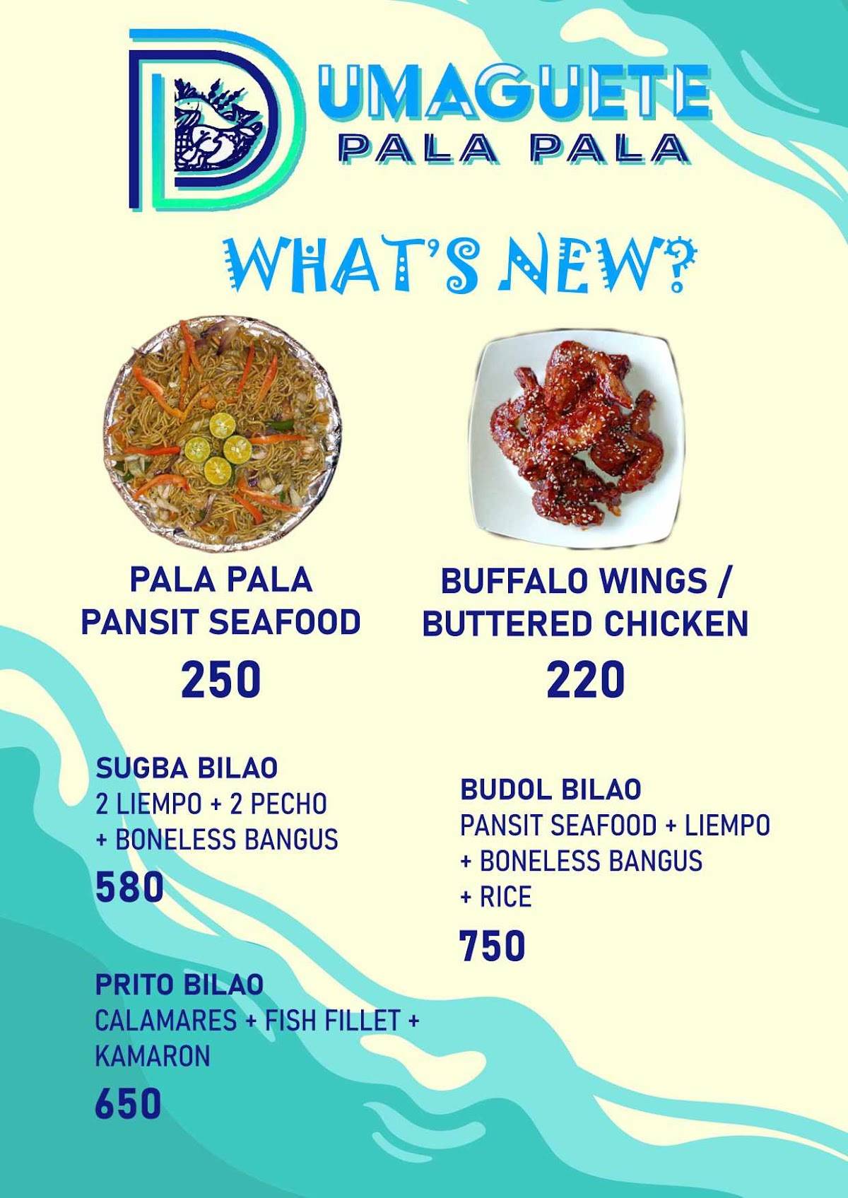 Menu at Dumaguete Pala-Pala Seafood House restaurant, Dumaguete