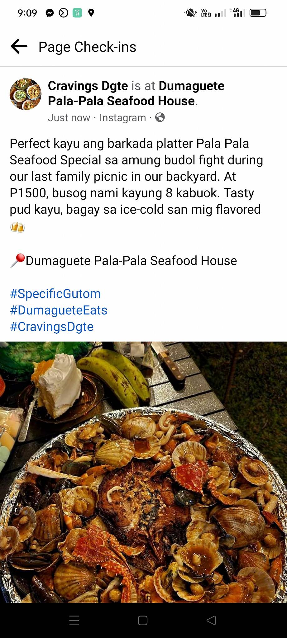 Menu at Dumaguete Pala-Pala Seafood House restaurant, Dumaguete