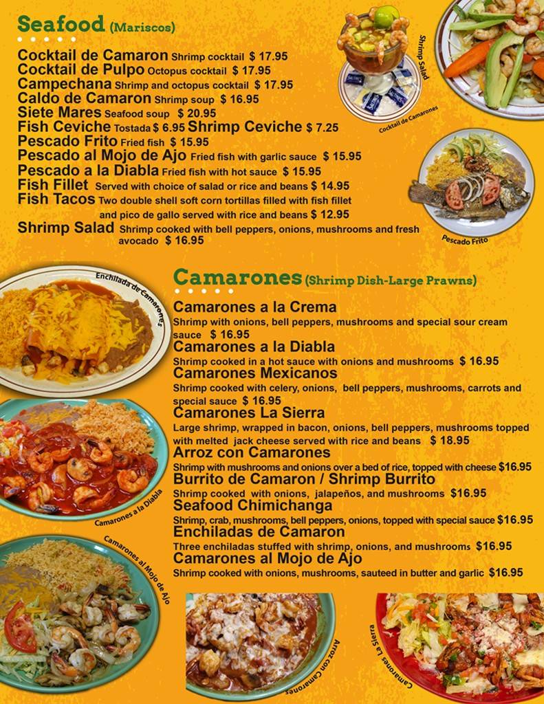 Menu at La Sierra Mexican Grill & Lounge restaurant, Dundee