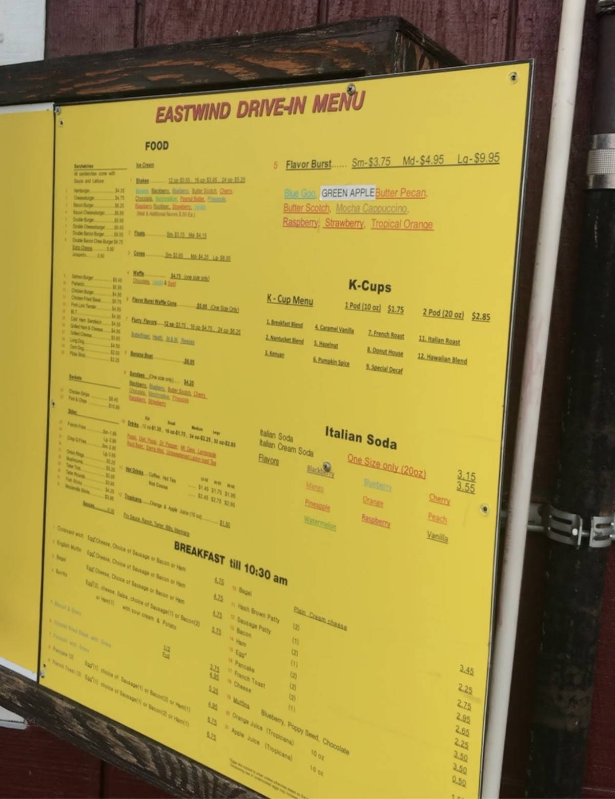 Menu at Eastwind Drive-In restaurant, Cascade Locks
