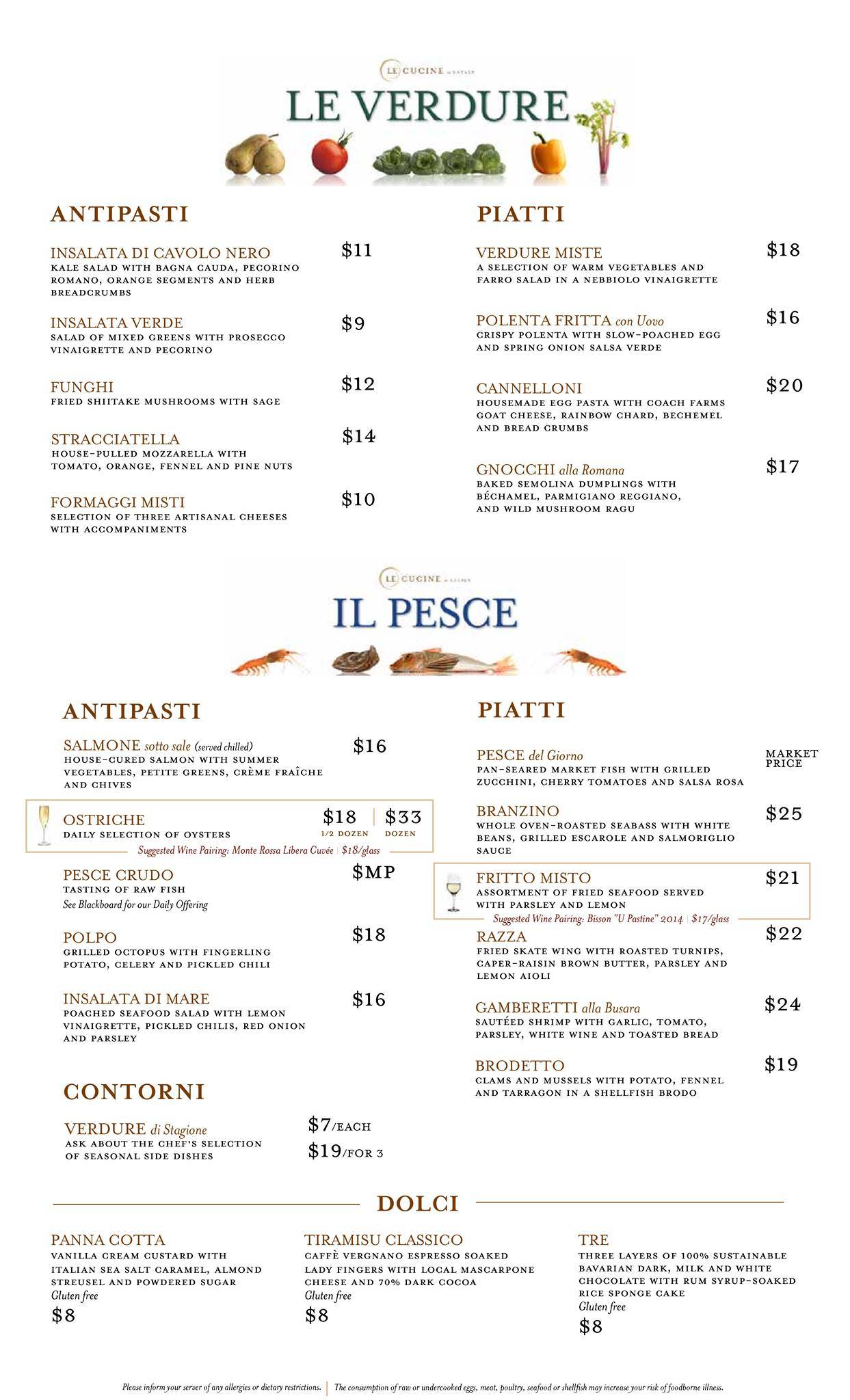 Menu at Eataly pizzeria, Chicago