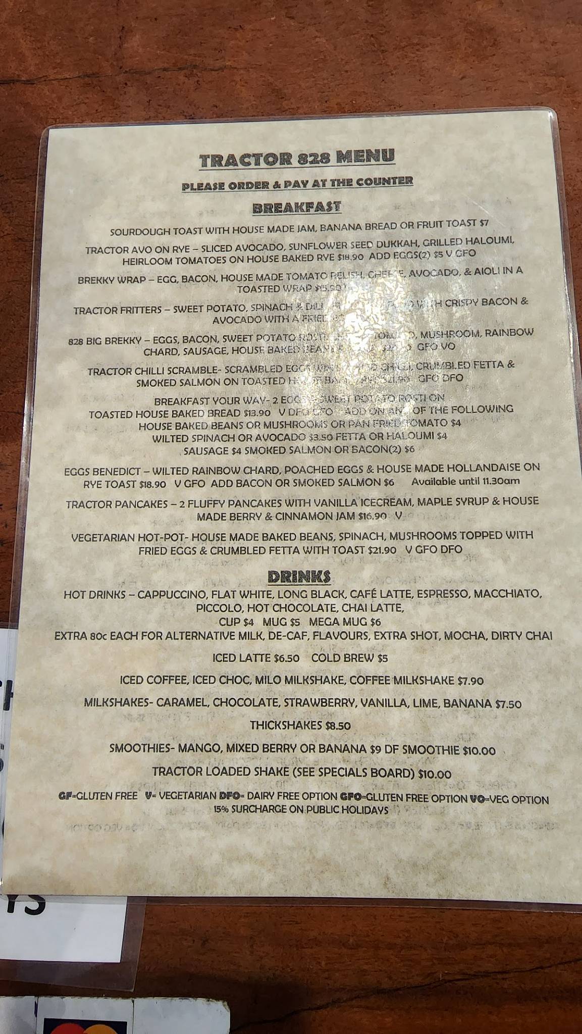 Menu at Tractor 828 cafe, Ebenezer